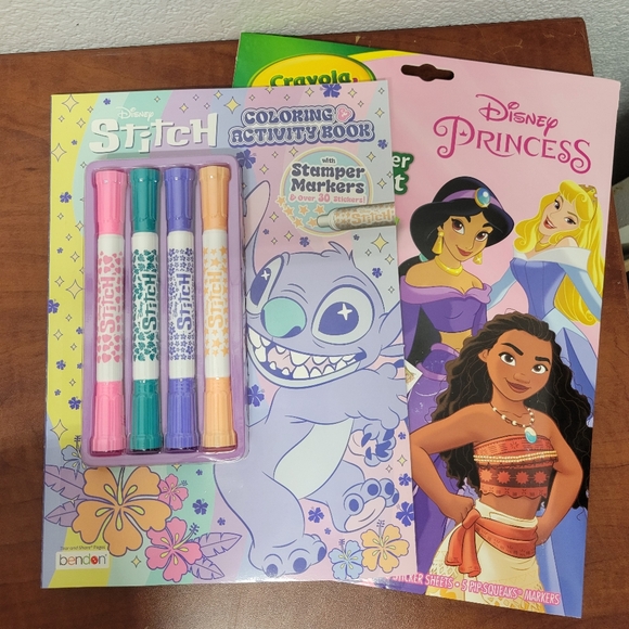 Disney | Toys | Disney Stitch And Princess Coloring Set With Markers ...